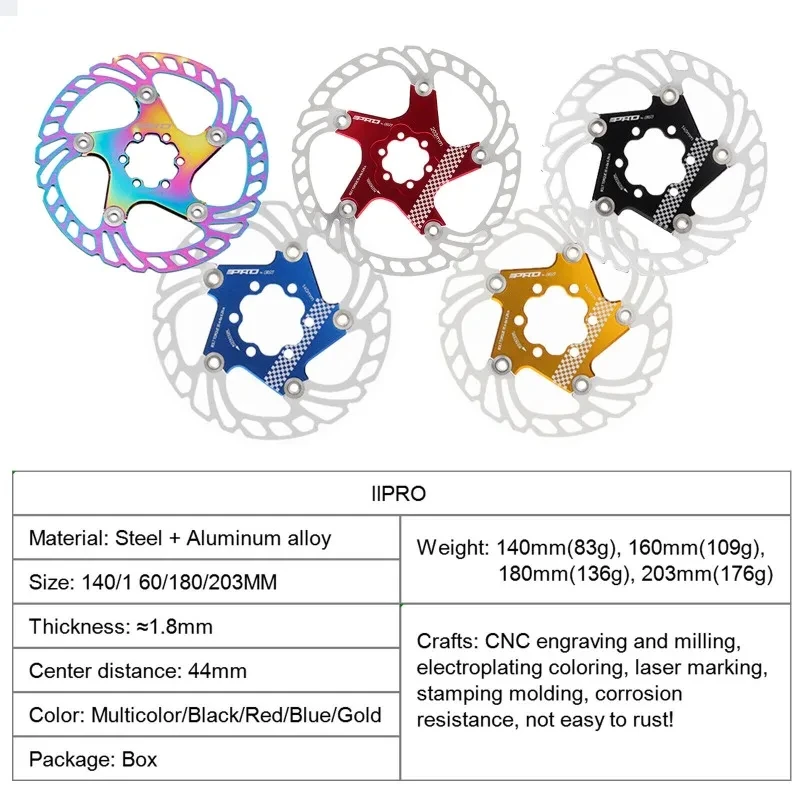 IIIPRO Bicycle Quick Cooling Floating Rotors 140/160/180/203mm MTB Disc ...