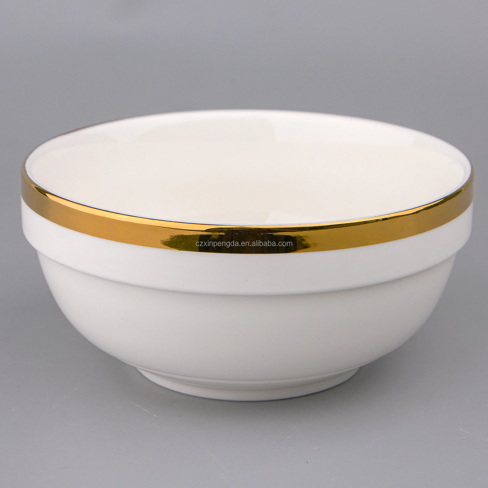 White Round Porcelain Dinner Rice Soup Ceramic Bowls With Small Gold ...