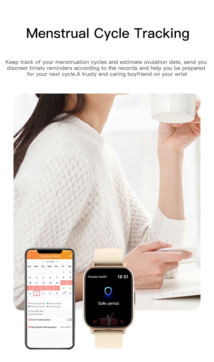 Fw02 Woman Smart Watch 1.7 Inch Full Touch Screen Magnetic Charging ...