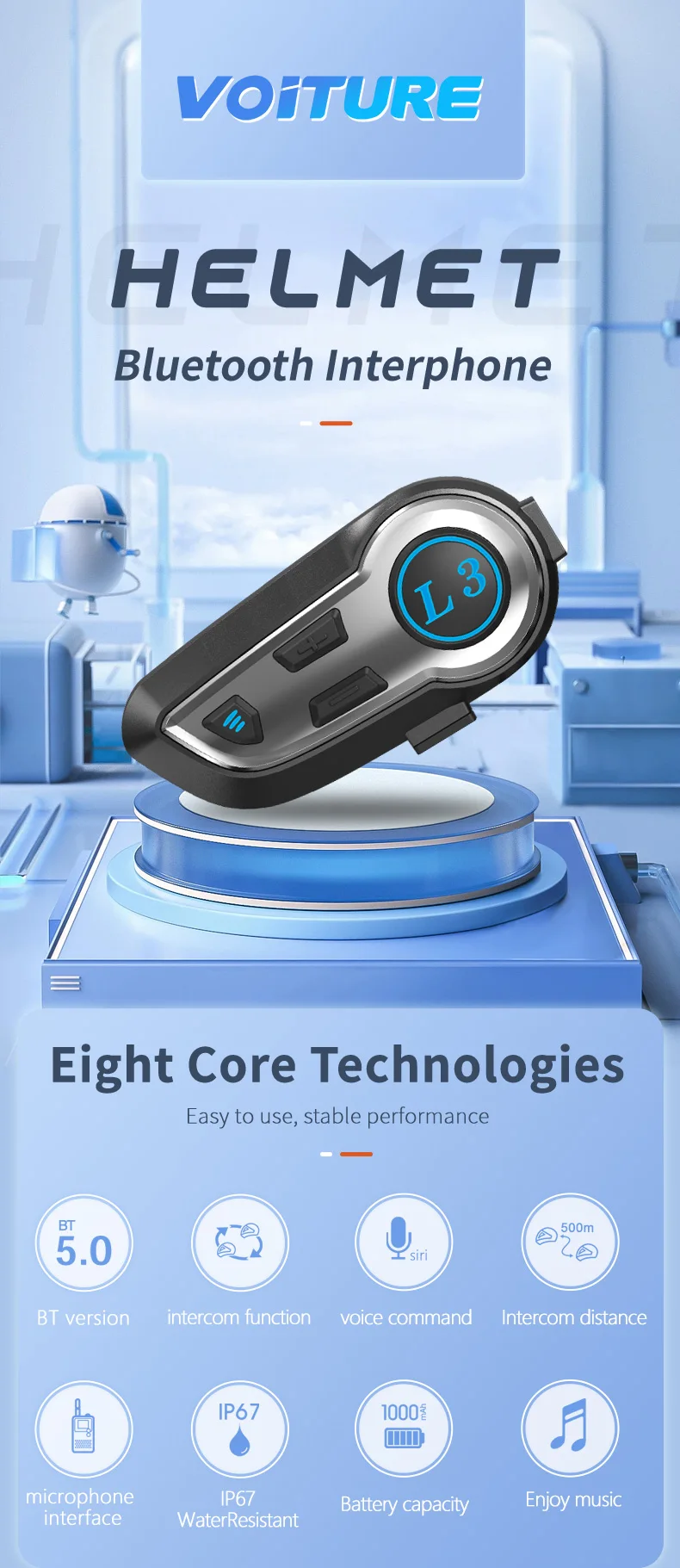 OEM L3 Waterproof Motor Helmet Walkie Talkie Ski Intercom