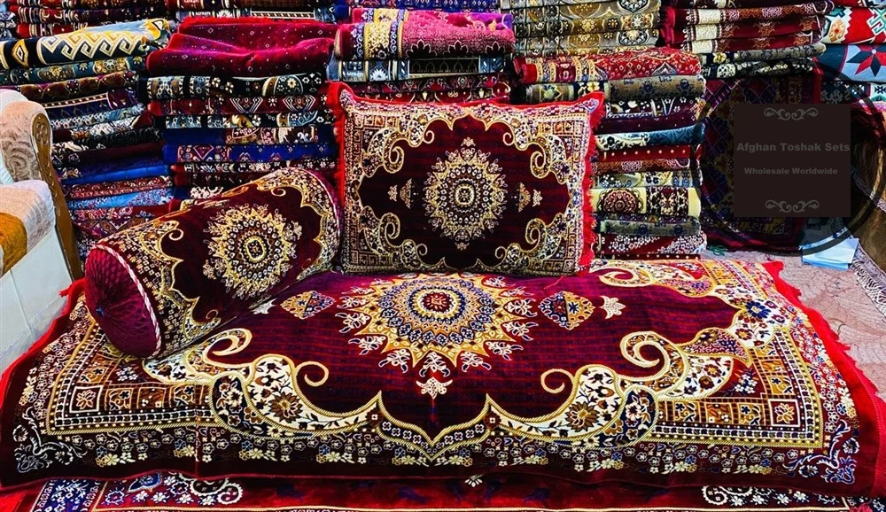 Afghan Toshak Style Cushion and Pillow Cover Set - 80 Fabric Count