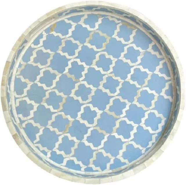 New Traditional Designed Bone Inlay Food Serving Tray Round Shaped Sky ...