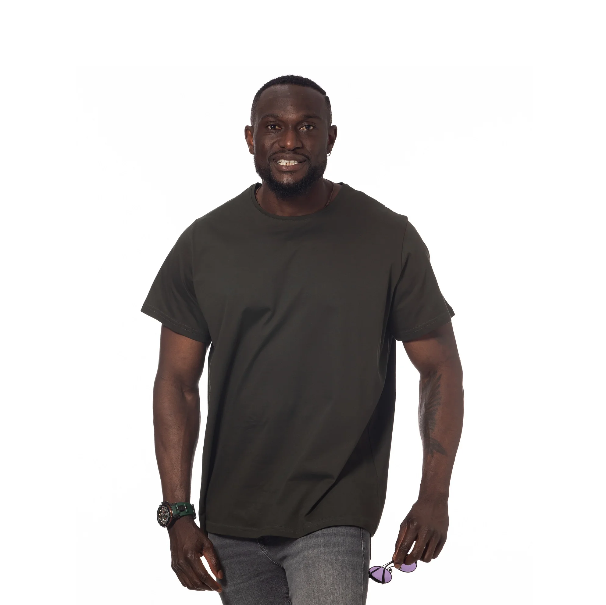 T Shirts For Men 100% Cotton Khaki Color Crew Neck Custom Printed ...