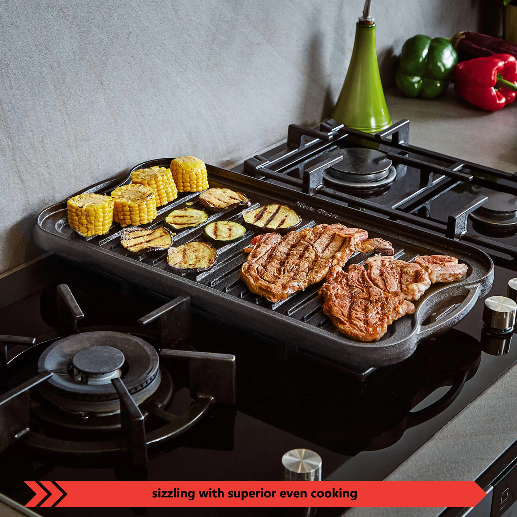 BBQ Cooker Non-Stick Pre-Seasoned Cast Iron Reversible Grill/Gride Pan ...