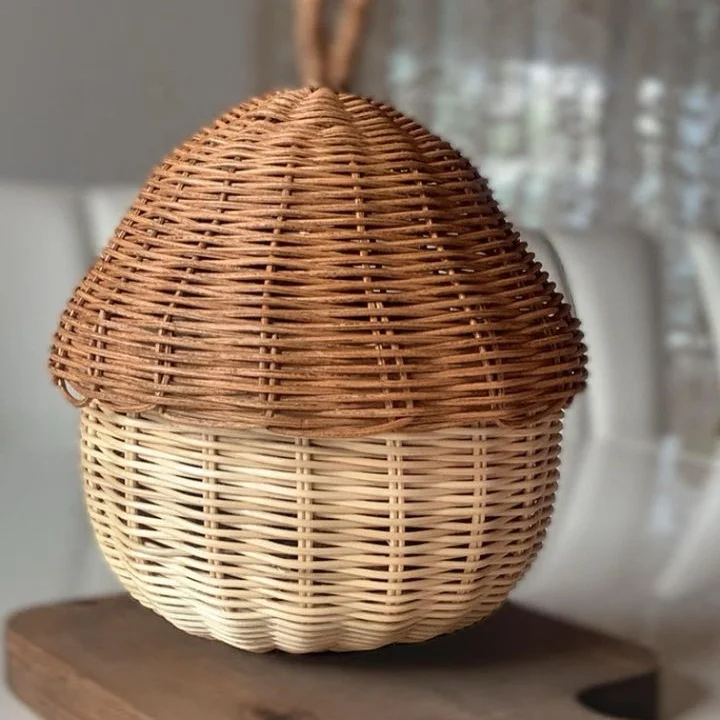 Creative Handmade Small Rattan Wicker Acorn Shaped Kids Storage Basket ...