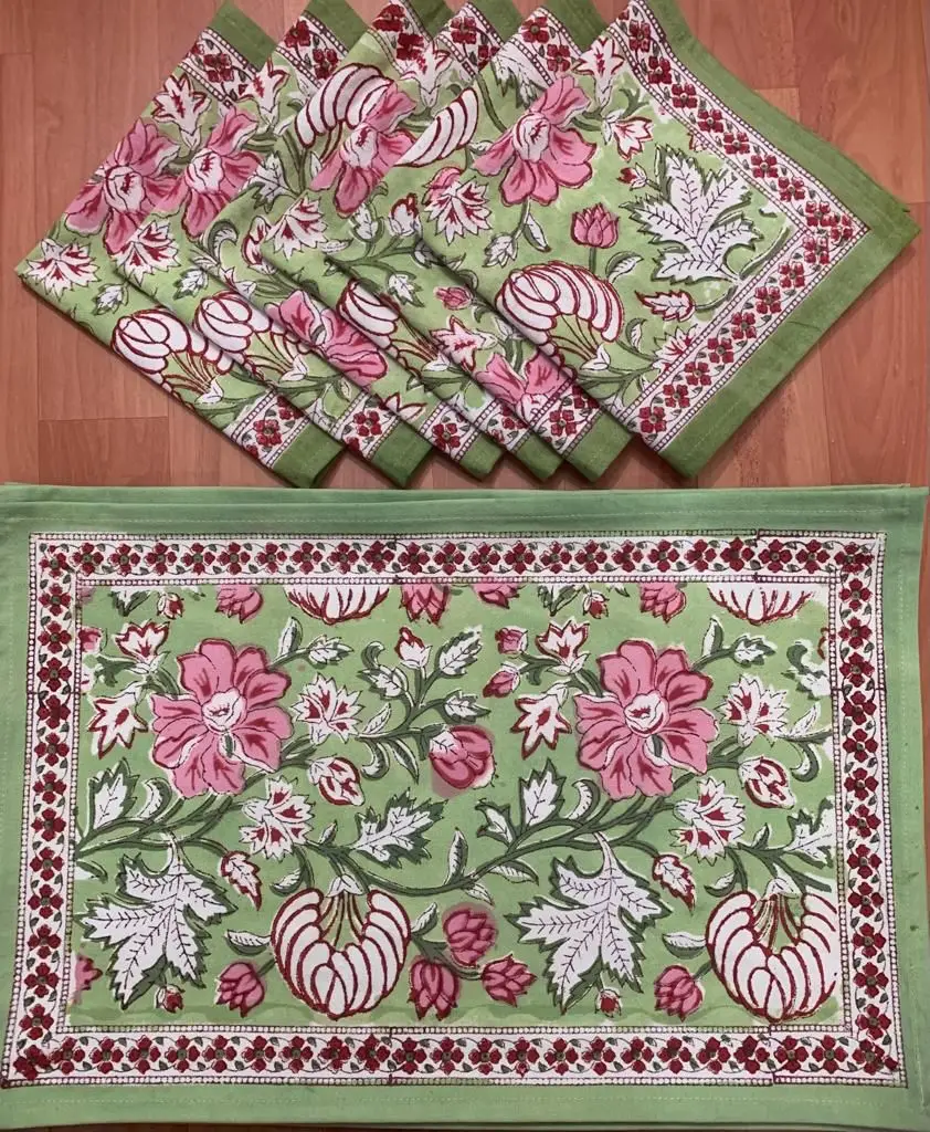 Hand Block Printed Cotton Place Mats Set With Napkins For Dinning ...