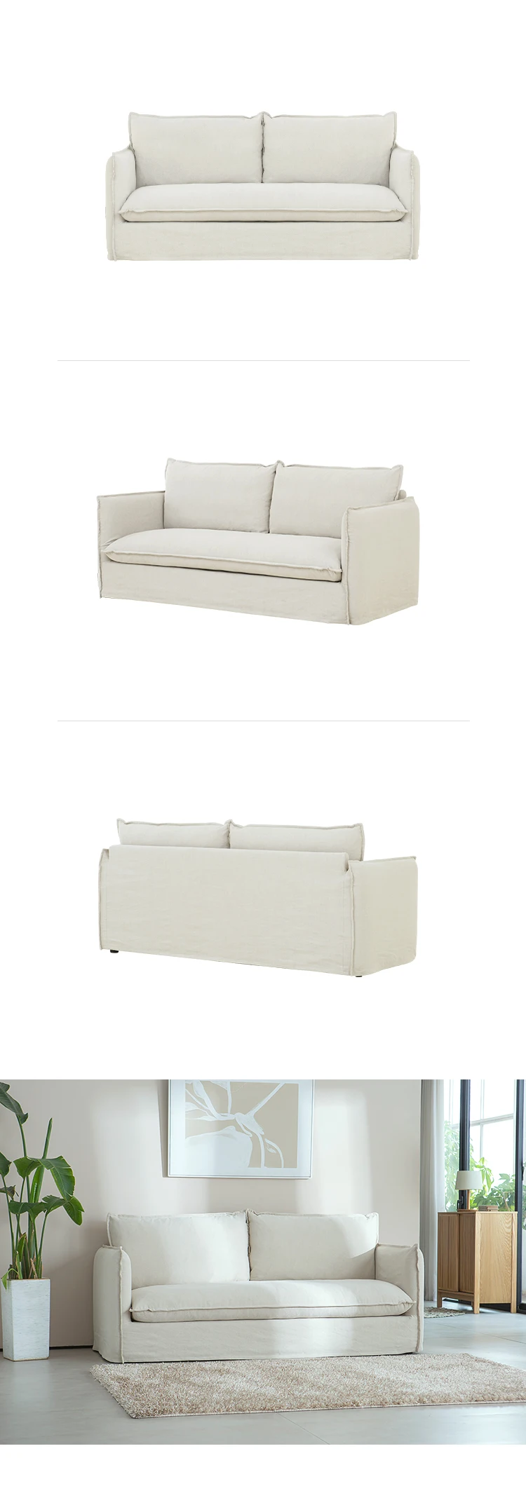 Duck Feather Linen Sofa Couch with Down Filled Cushions Customization ...