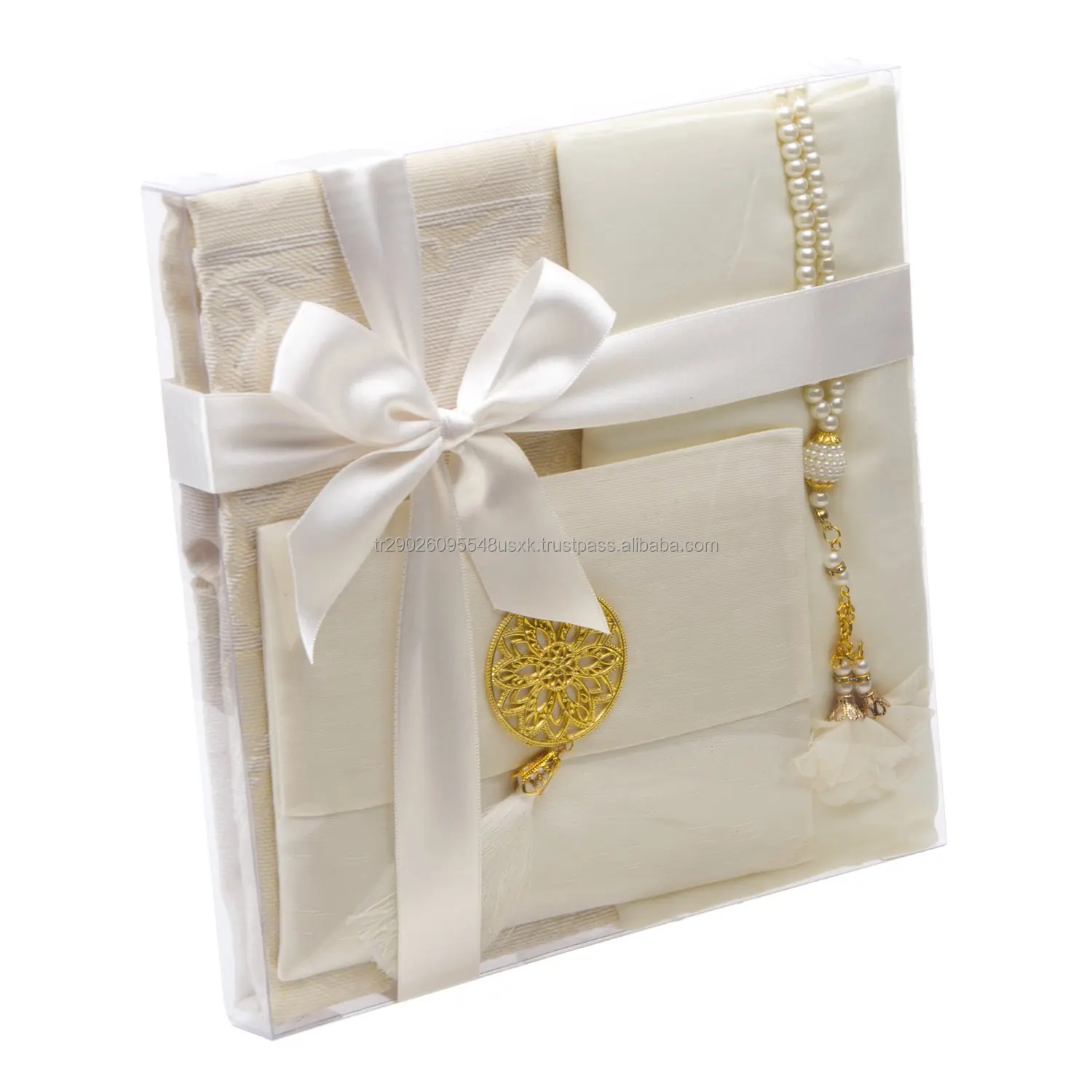 Islamic Women Gift Set - Silk Hijab Shawl Veil Pearl Rosary