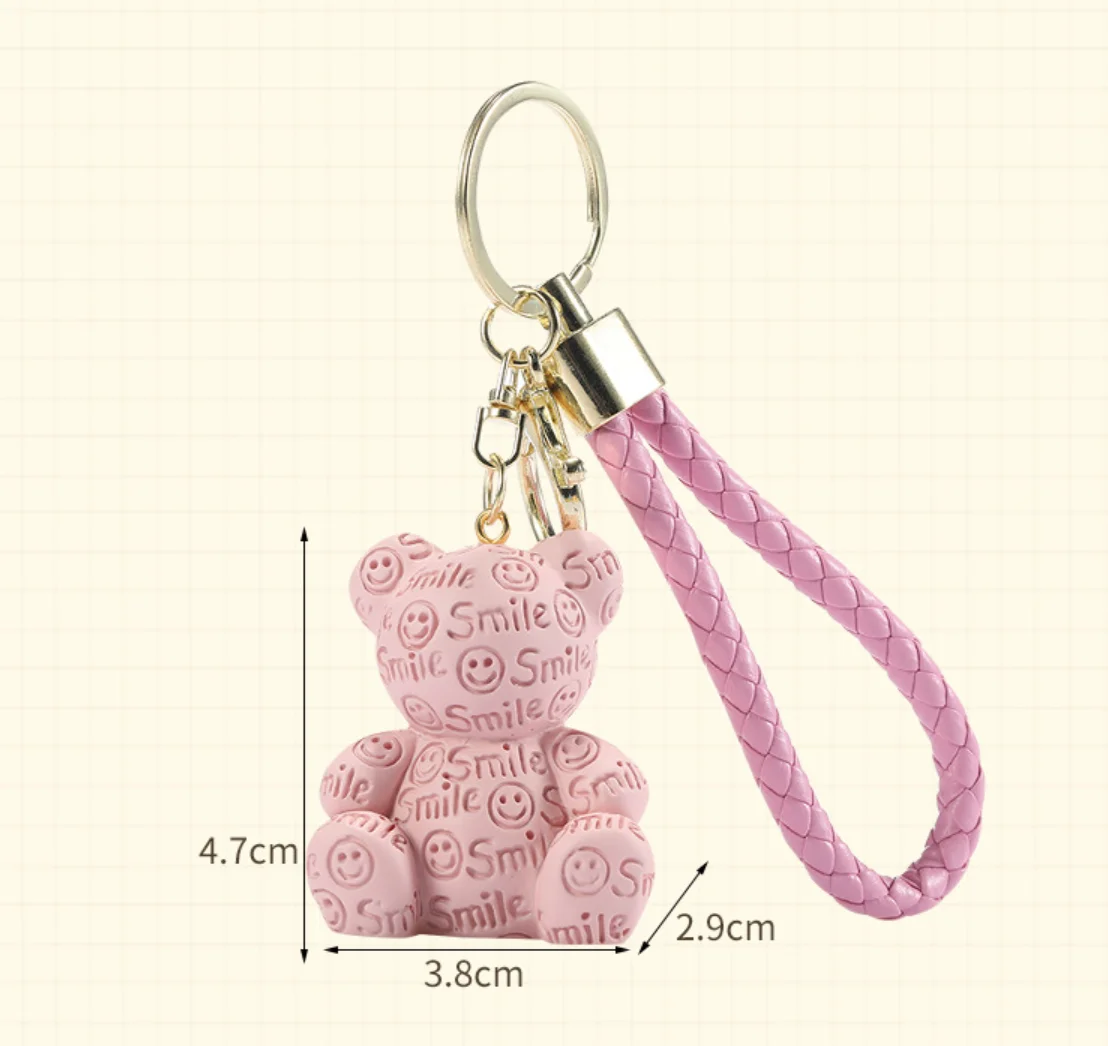 Cartoon Resin Smile Letter Bear Key Chain Men Women Fashion Cute ...