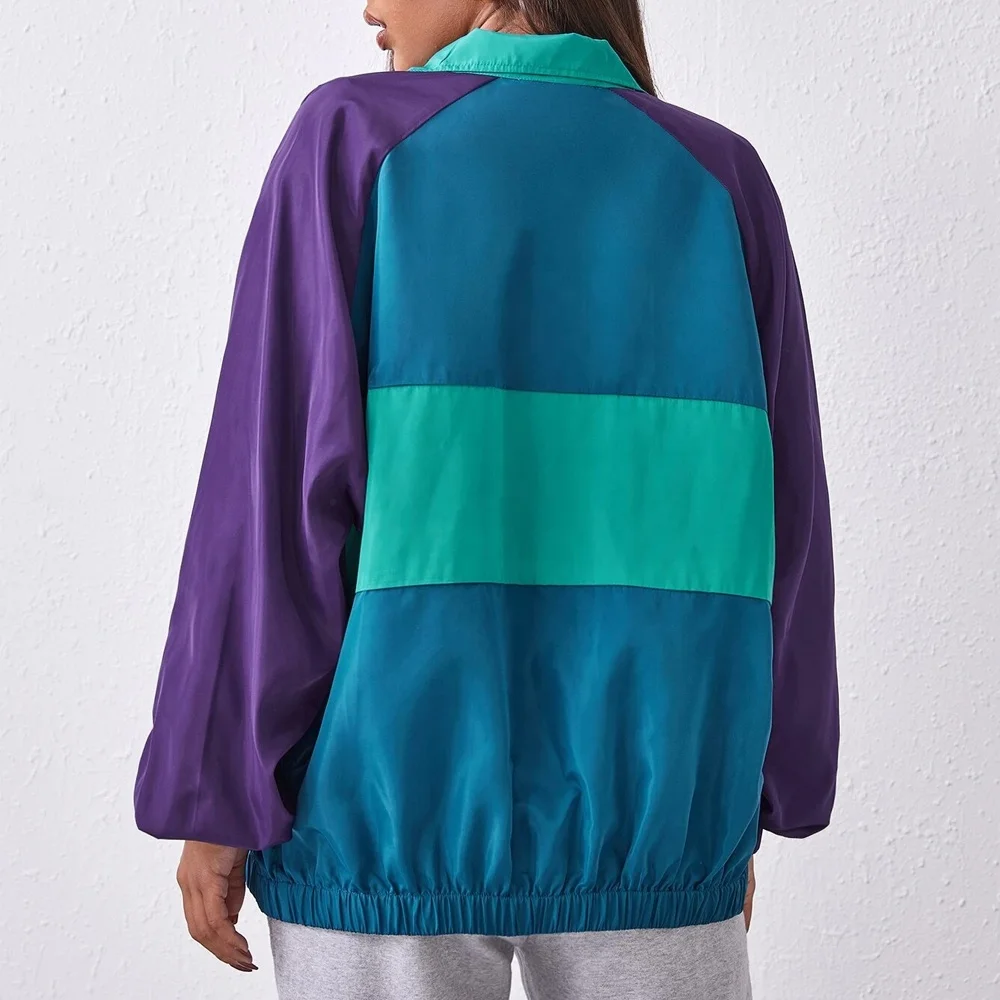 Autumn Color Block Drawstring Windbreaker Jacket for Women Custom Full ...