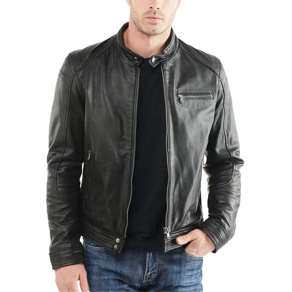 Lr Men's Leather Jacket Real Lambskin Motorcycle Jacket For Men Vintage ...