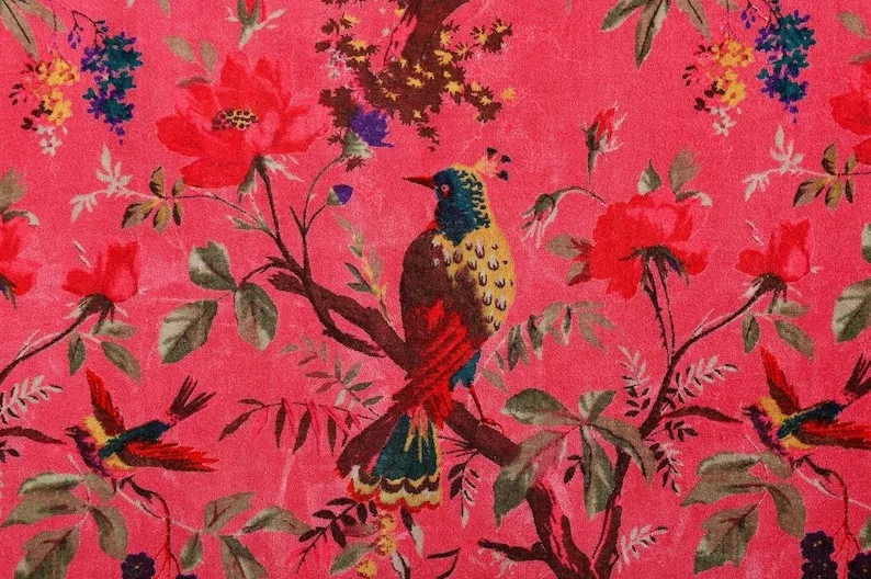 Bird Printed Silk Velvet Fabric Multicolor Soft Velour Fabric Wholesale ...