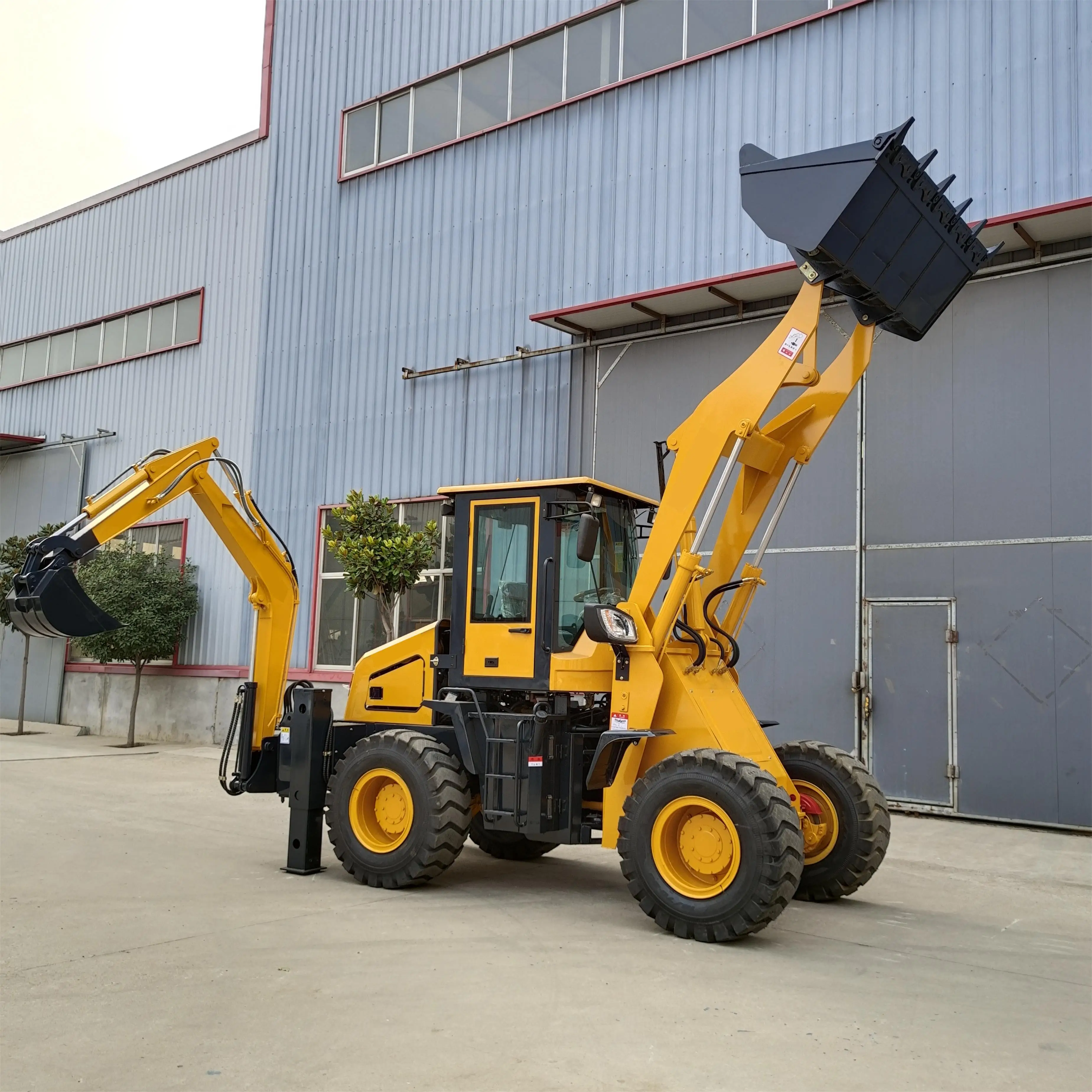 With Rear Exacvator And Front Loader For Construction Engineering ...
