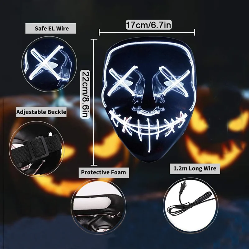 Halloween Luminous Mask Prom Party Luminous Mask Suitable For Halloween ...