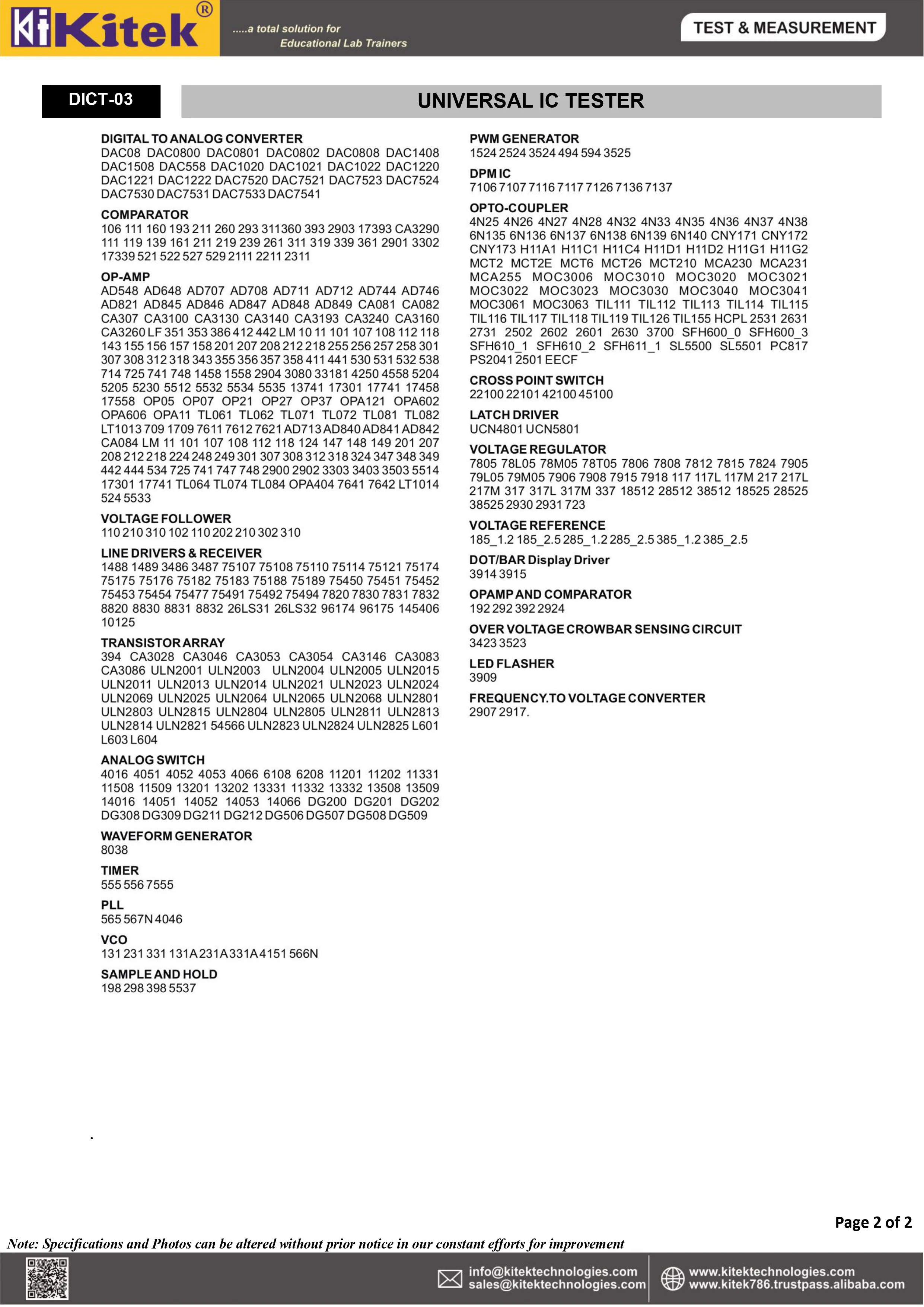 Universal Testing Equipment - Linear IC Tester DICT-03
