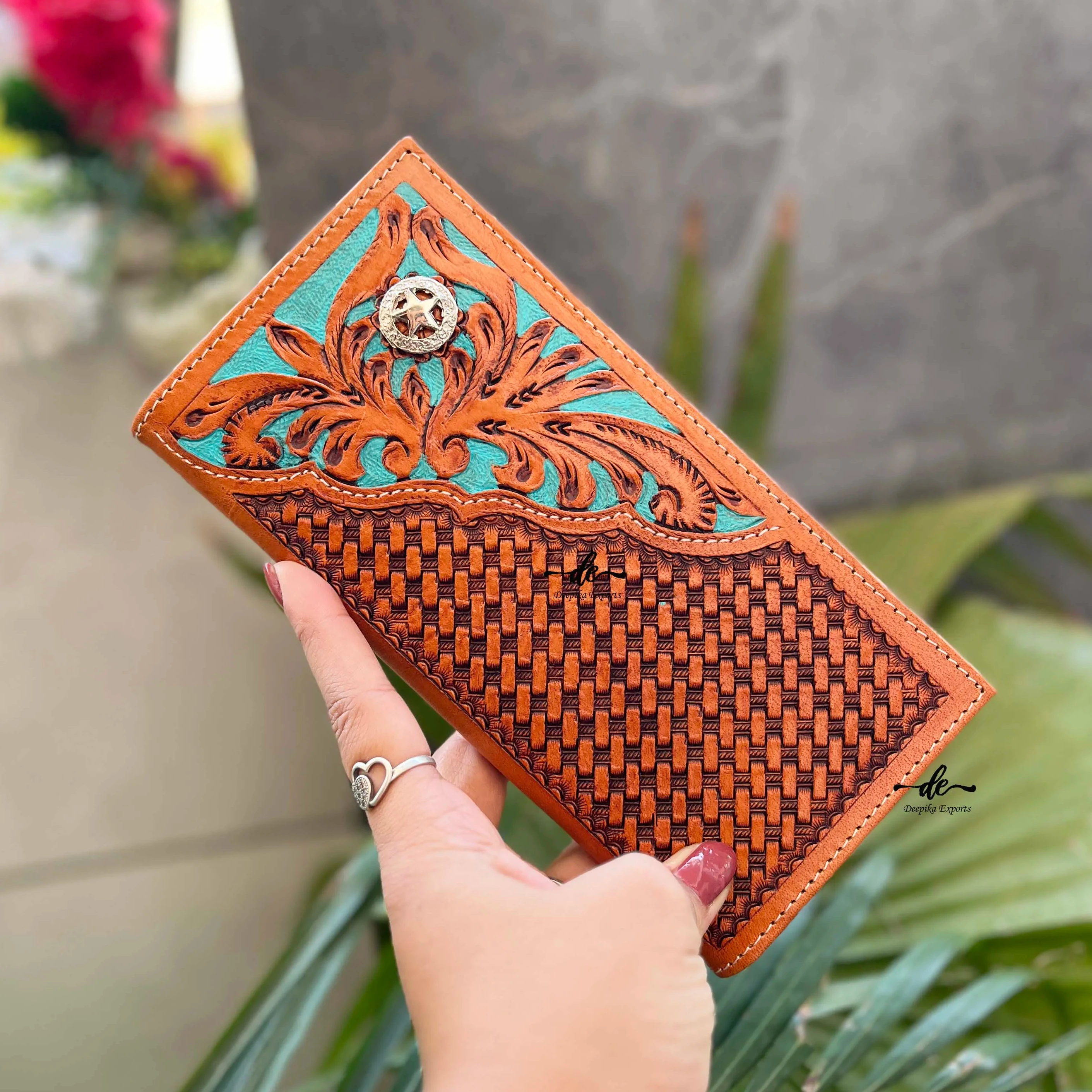 Western Pattern Hand Tooled Carving Leather Men's Long Wallet Hot Sale ...