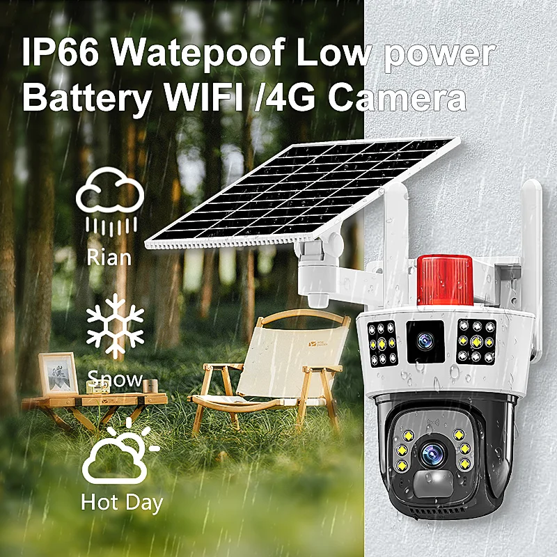 V380 Outdoor IP66 4G Solar Powered Camera Dual Lens HD 4MP PIR Motion ...