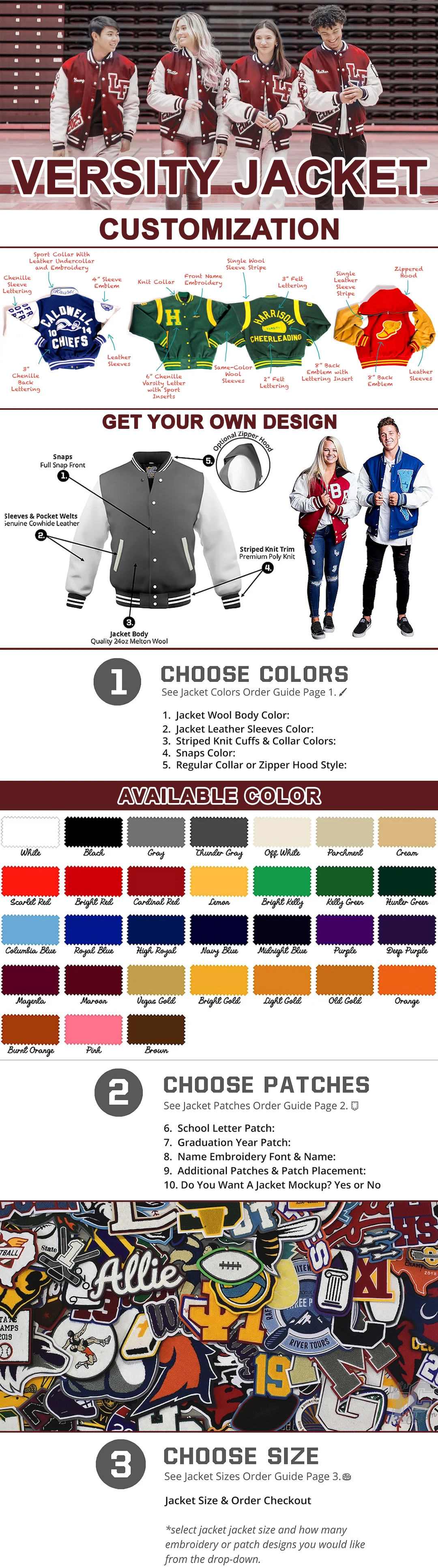 Oem Varisty Jacket Custom Embroidery Logo Leather Sleeve Letterman ...