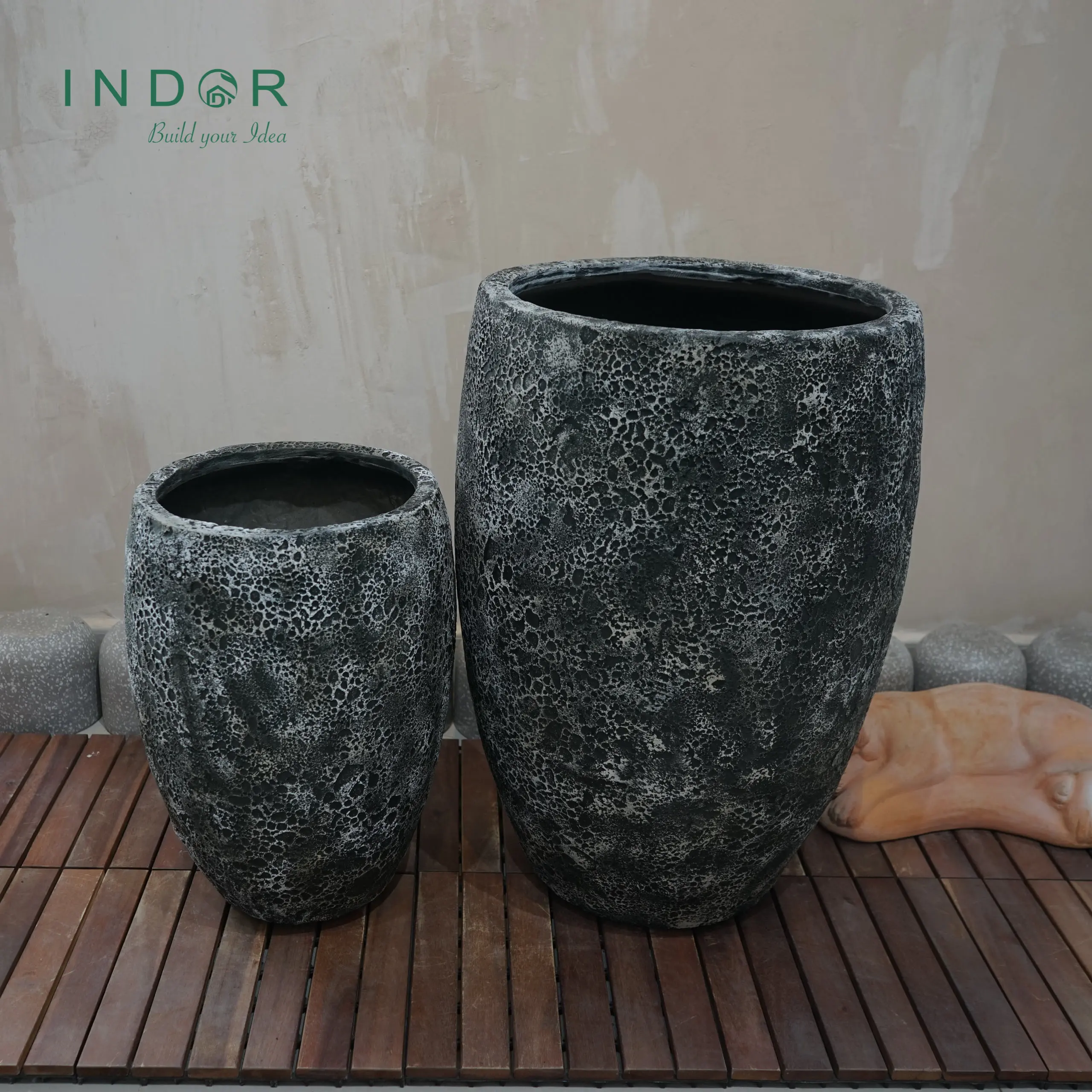 Oem Service Set Of 2 Big Size Vietnam Fiber Stone Pots Model Fs01tl For ...