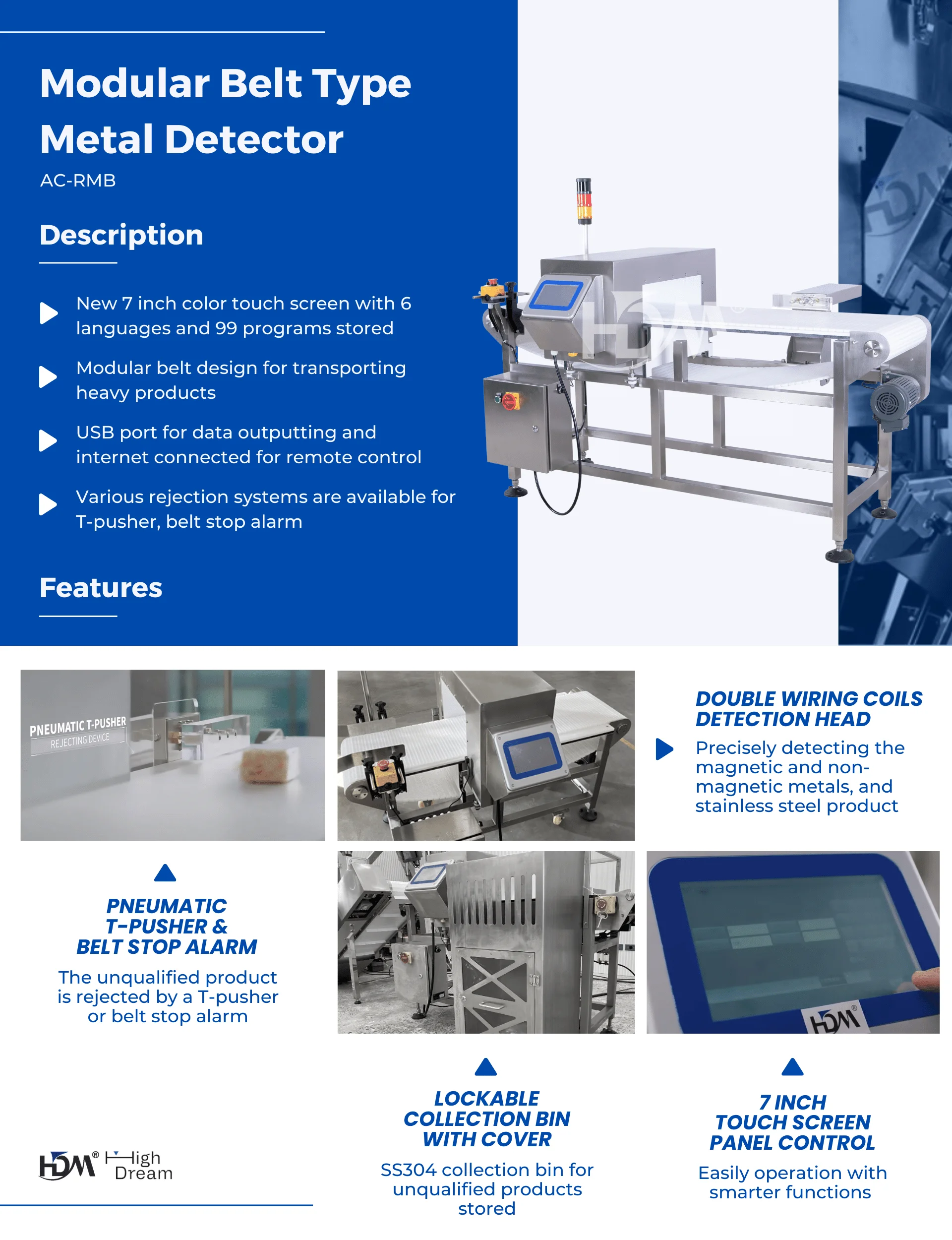 Secondary Inspection Metal Detector With Rejector T-pusher Food ...