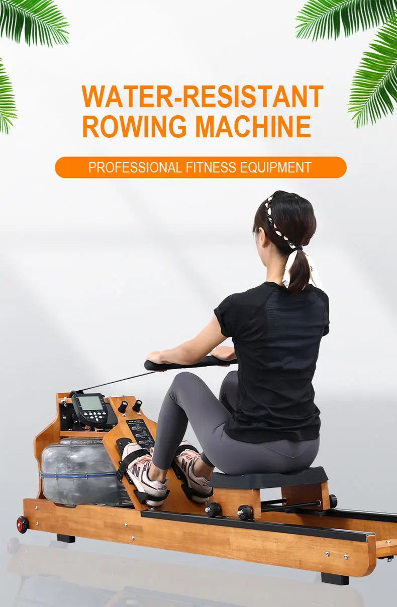 Fitness Exercise Cardio Rowing Machine Wooden Water Resistance Rowing ...