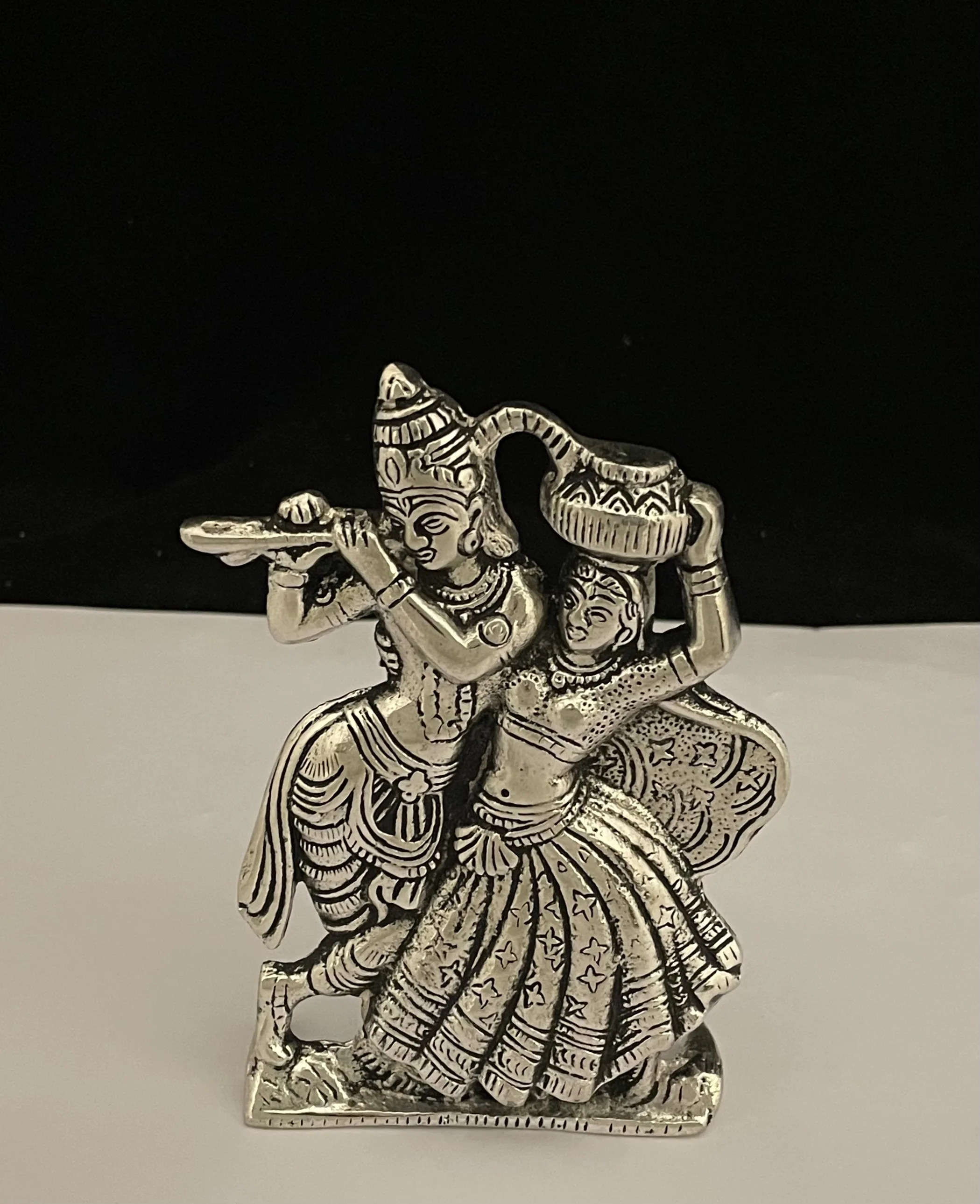 Handcrafted Metal Silver Plated Krishna and Radha Statue