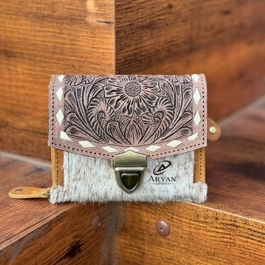 New Arrival Real Handmade Hand Tooled Hair On Genuine Leather Wallet ...