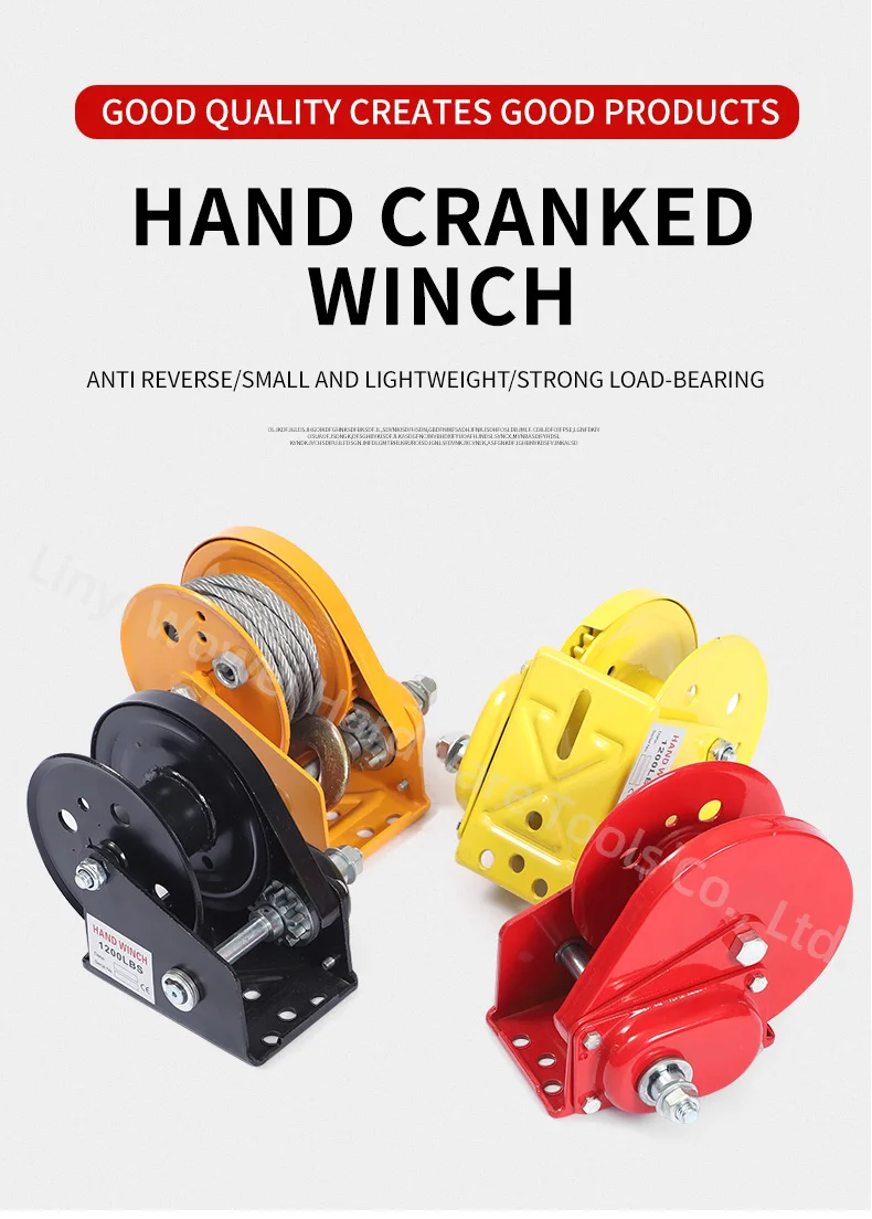 1200Lbs Self-Locking Hand Crank Winch Mini Manual Winch With Brake for ...