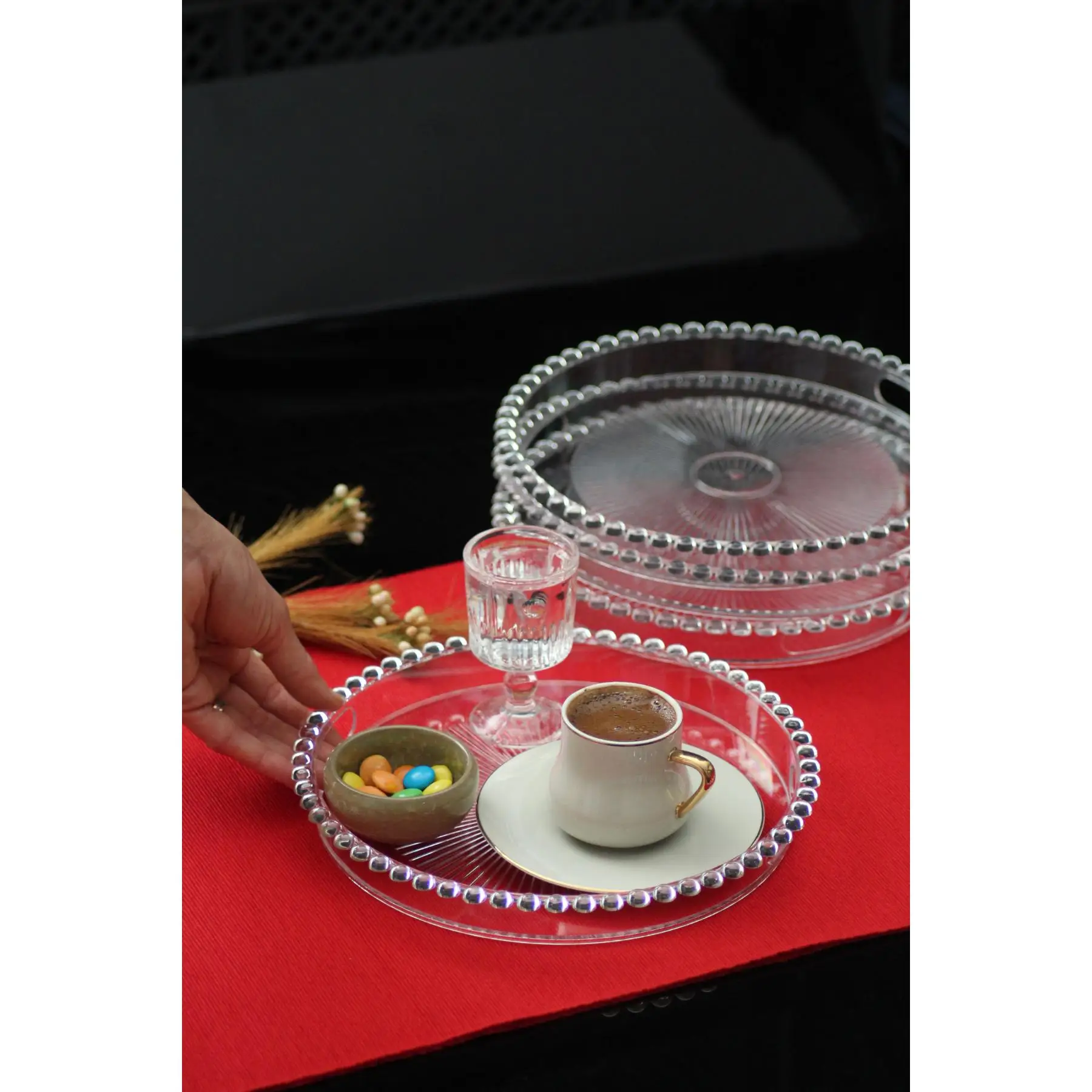 Beaded Oval Mica Presentation Tray - Promise Engagement Tray - Coffee ...