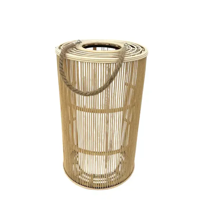 Vintage Bamboo And Rattan Candle Lantern With Handle Decorative ...