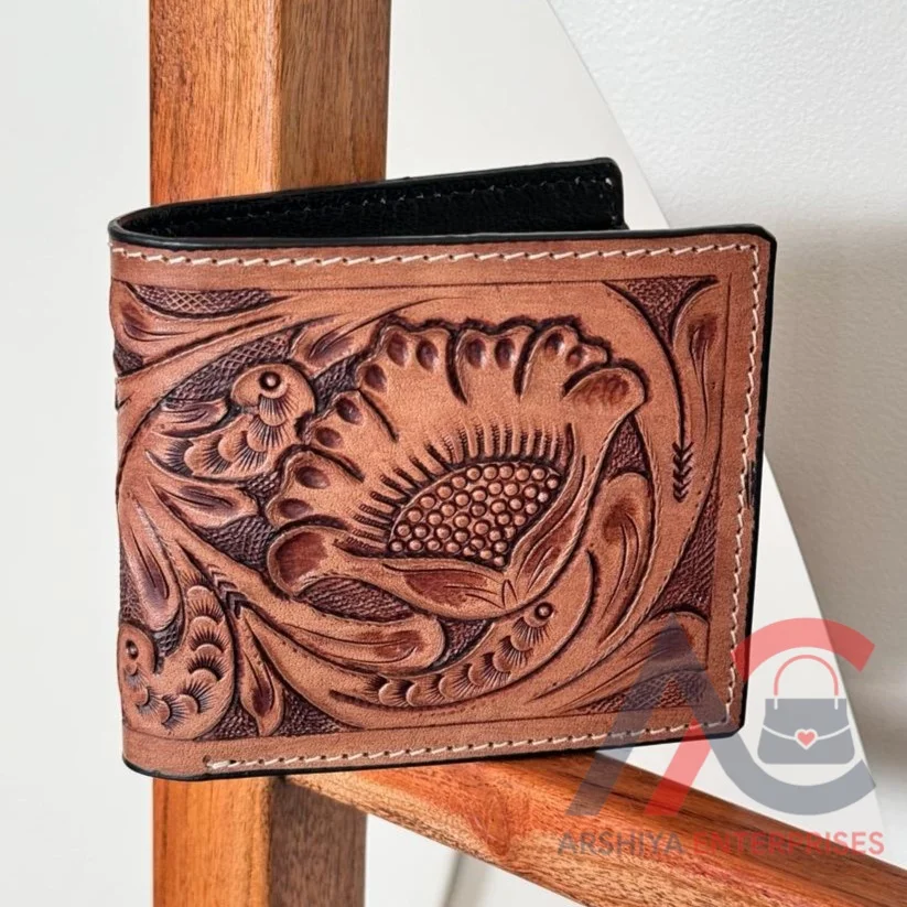 Arrival Men's Vintage Tan Leather Wallet With Long Zipper Hand Tooled ...