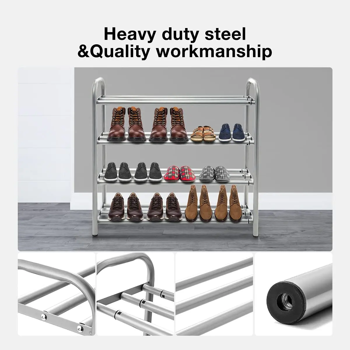 Retractable 4-layer Shoe Rack Organizer,Sturdy Metal Shelves Can Hold ...