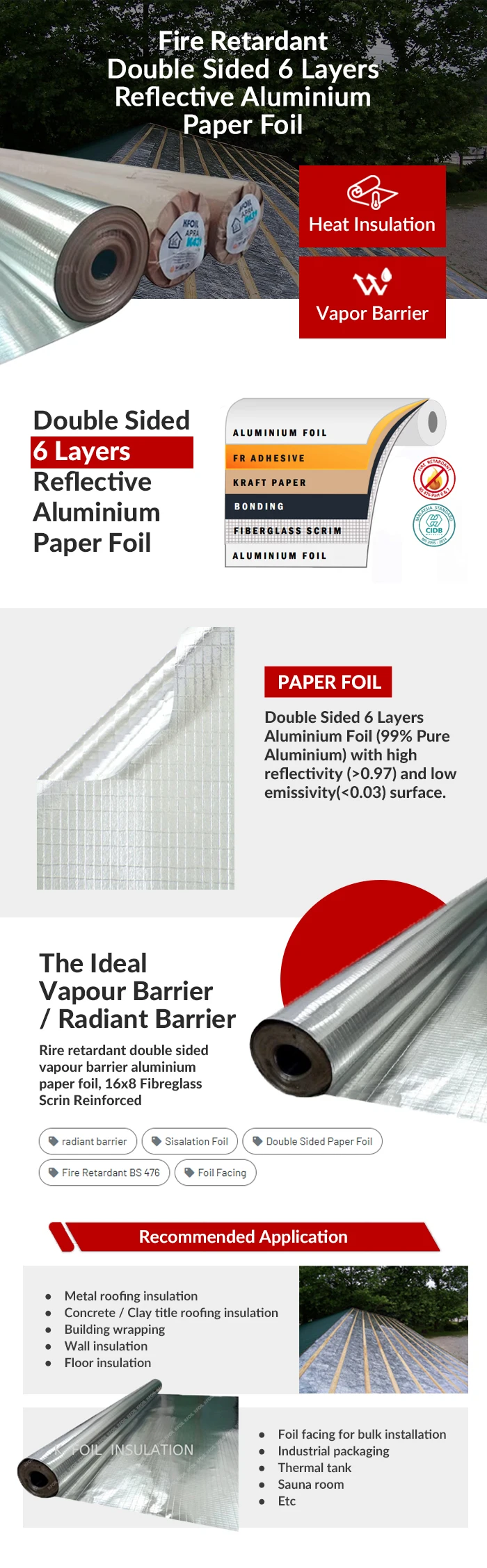 Double Sided Reflective Aluminium Wrapping Paper Foil Fire Retardant ...