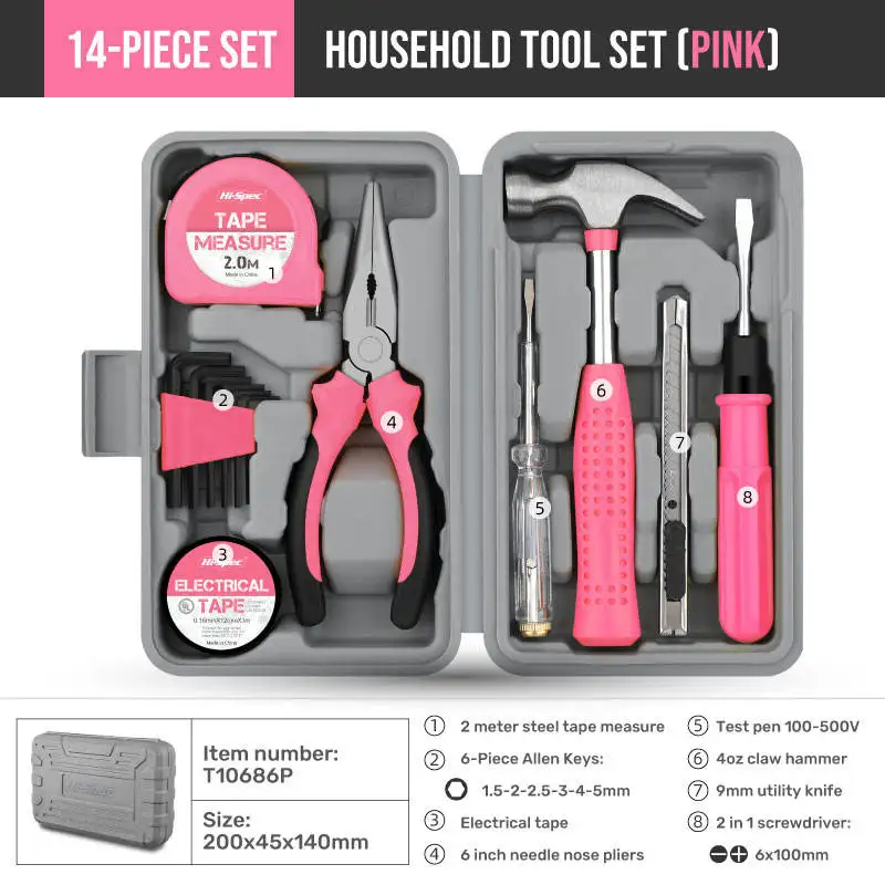 13 Pieces Psc High Quality Pink Tools Set Box Women Lady Tool Kit Sets ...