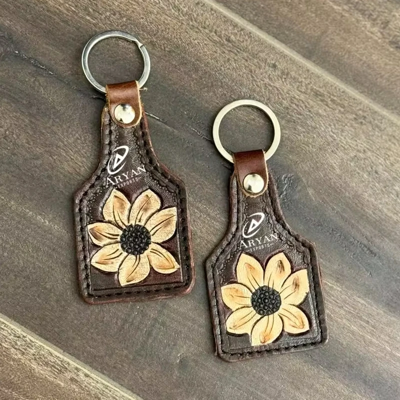 Hand Carved Tooled Leather Key Chains Cute Exotic Shape Leather Key ...