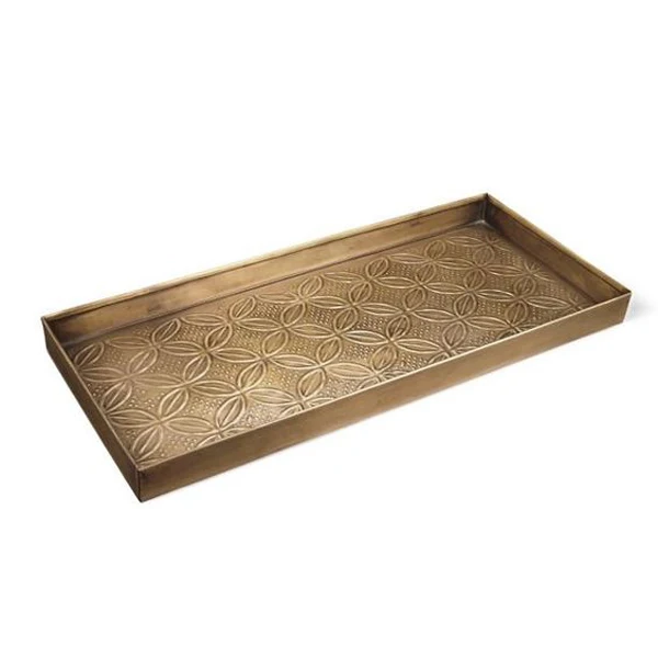 Decorative Metal Iron Rectangular Embossed Design Boot Tray Home Garden ...