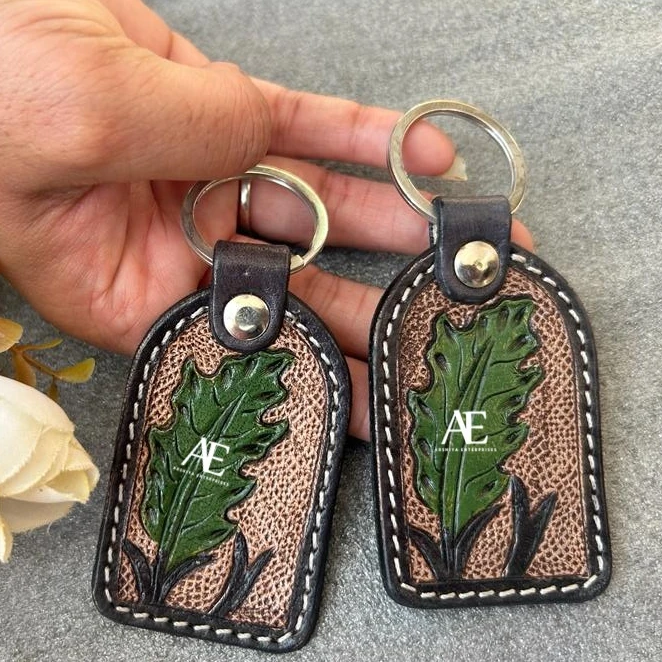 Hand Carved Tooled Leather Key Chains Cute Exotic Shape Leather Key ...