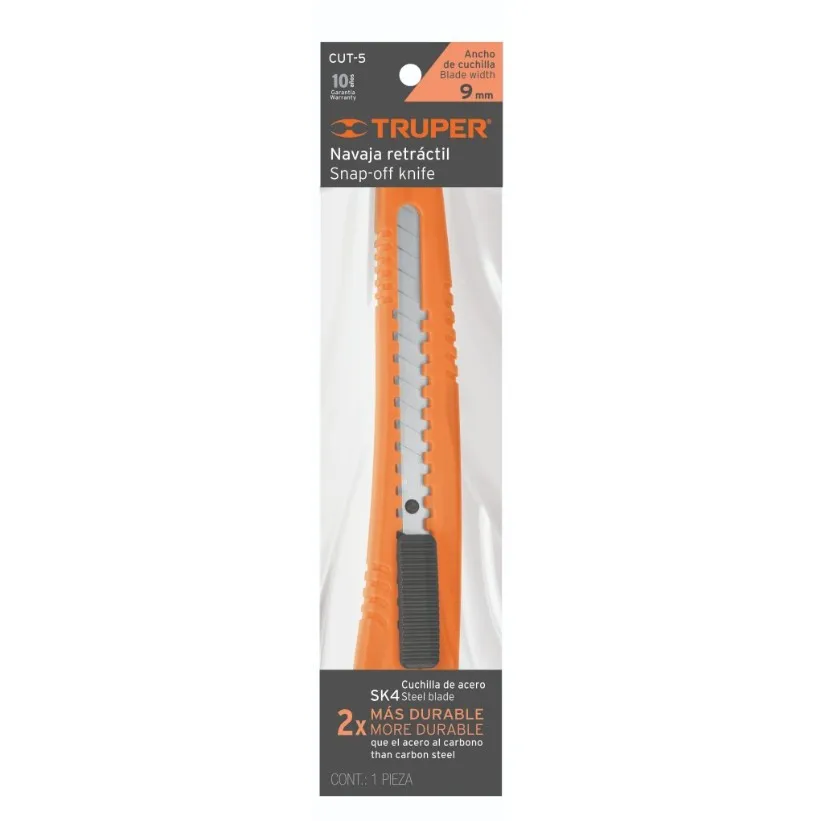 Truper CUT-5 Snap-Off Utility Knife with 9 Mm Blade, Orange Plastic ...