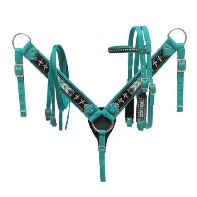 Turquoise Nylon Western Show Headstall & Breast Collar Fringes Premium ...