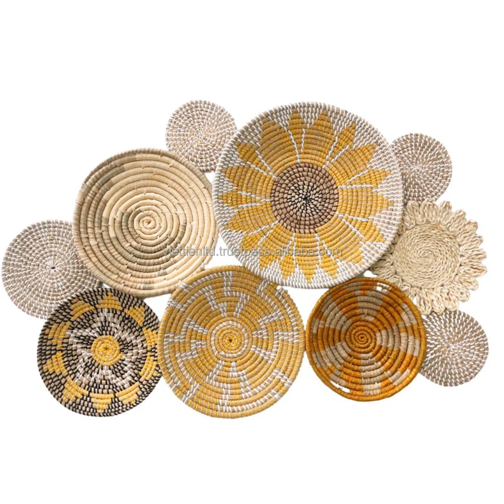 Hot Selling Set Of 10 Handmade Seagrass Wall Baskets Decor Hanging For ...
