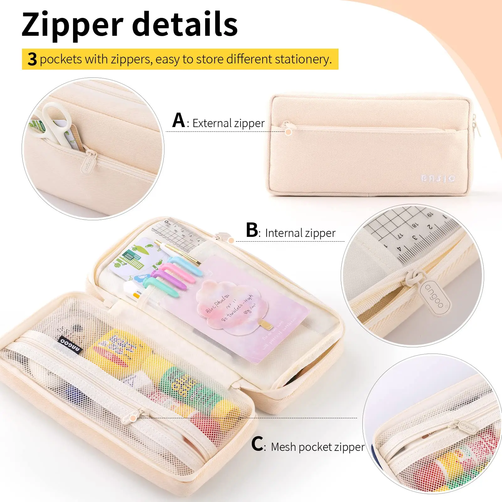 Multifunctional Canvas Stationery Bag Simple Large Capacity Zipper ...