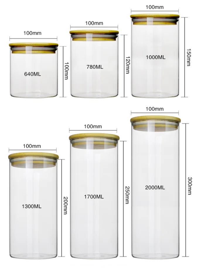 Multiple Sizes Airtight Clear Glass Canister Cylinder Food Storage ...
