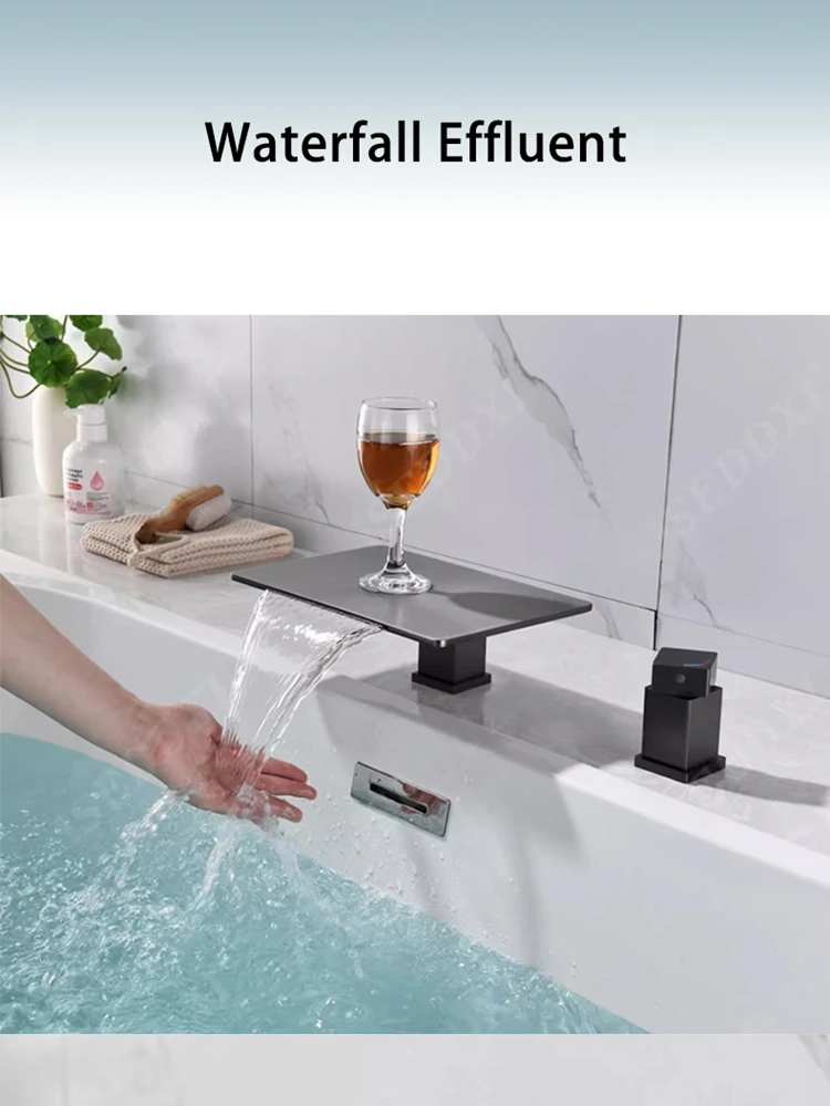 Modern Home Copper High Flow Basin Taps Waterfall Bathroom Tub Seat ...