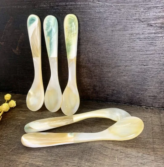 Custom Oyster Caviar Spoon with Colorful Handle Golden Shell Spoon ...