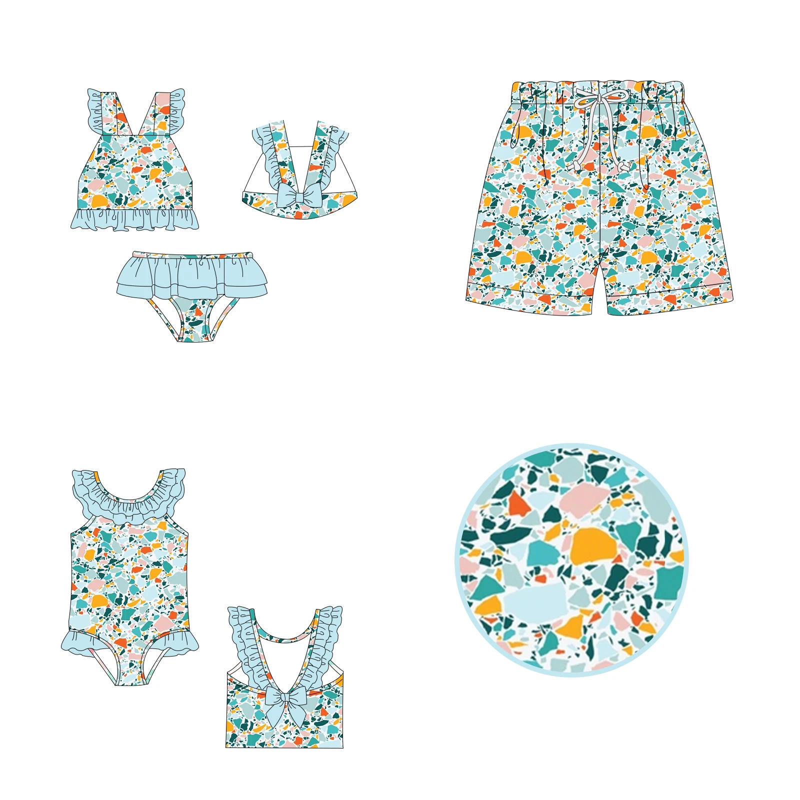 2023 Latest Summer Suit Baby Girl Colorful Print Swim Boutique Boy ...