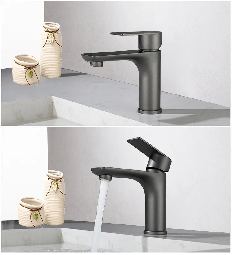 Tezi Modern Single-Hole Basin Mixer Faucet - Stainless Steel Gray