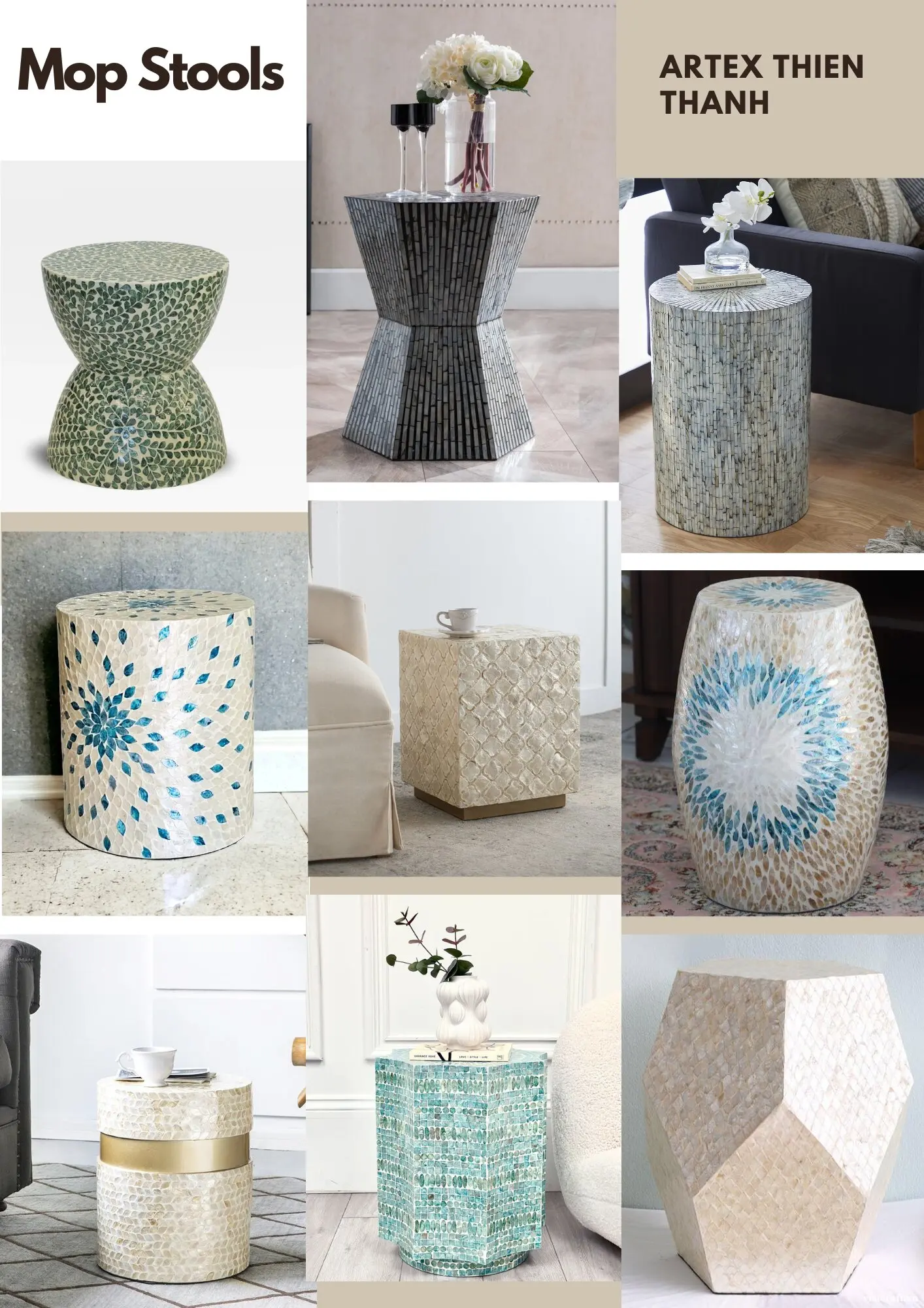 Luxury Mother Of Pearl Inlay Round Stool Beautifully Crafted Mosaic ...