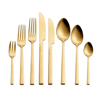 Heavy Thick Handle Flatware Stainless Steel 18 10 Matte Gold Cutlery ...