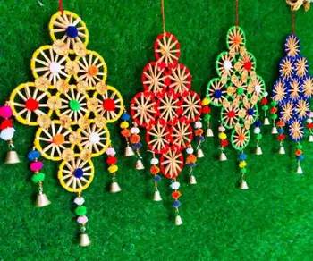 1.2ft Handcrafted Rajasthan Pom Pom Chakri Hanging Torans Garland ...