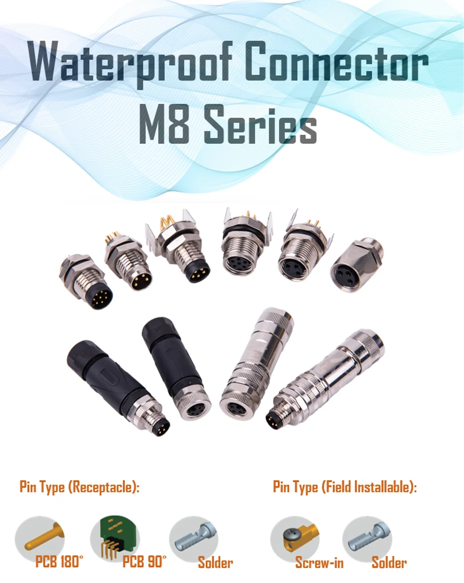 IP67 Waterproof M8 Female to Male Connector Cable Assembly 3-Pin to 8 ...